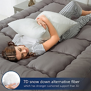 Marine Moon Mattress Topper Queen, Marine Moon Cooling Bed Topper Cover, Thick Soft Pillow Top Mattress Pad, Plush Hotel Down Alternative Mattress Topper with 8-21" Deep Pocket, Grey