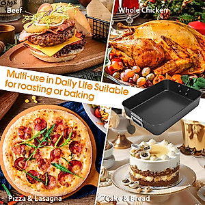 Lasagna Pan 3 Inch Deep, 2 Pcs 13.7"16" Baking Pan for Oven, Roasting Pans with Handles, Nonstick Rectangle Cake Pans, Heavy Duty, Dishwasher Safe, Dark Grey