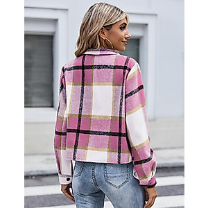 Zeagoo Shacket Womens Cropped Flannels Plaid Jacket Fall Coat Tops Fashion Button Down Blouses Jackets Coat