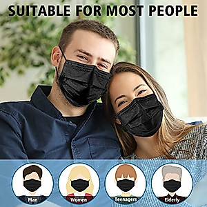 50PCS Face Masks, Masks Disposable, 3 Layer Protection Black Disposable Face Masks for Adult, Teenager, elderly