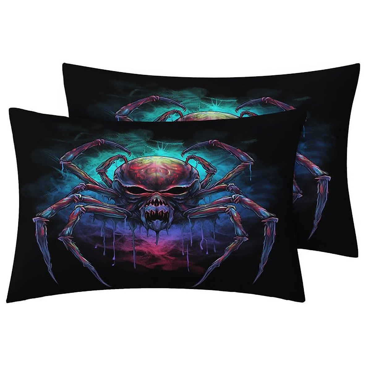 NANDHA Spider Sheet Set Full Size - Halloween Bed Sheets - Horror Printed Bedding Sheets & Pillowcases - Super Soft & Deep Pocket & Winkle Free - 4 Piece (Flat, Fitted Sheet & 2 Pillowcases)