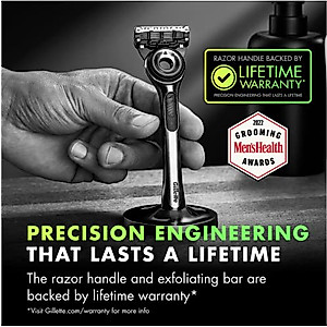 Gillette Razors for Men with Exfoliating Bar by GilletteLabs, Shaving Kit for Men, Includes 1 Handle, 4 Razor Blade Refills, 1 Premium Magnetic Stand