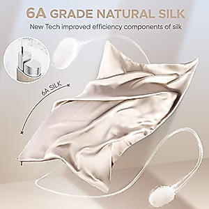 100% Mulberry Silk Pillowcase for Hair and Skin Set of 2,Allergen Resistant Dual Sides,600 Thread Count Silk Bed Pillow Cases with Hidden Zipper,2pcs,(Standard Size,Taupe)