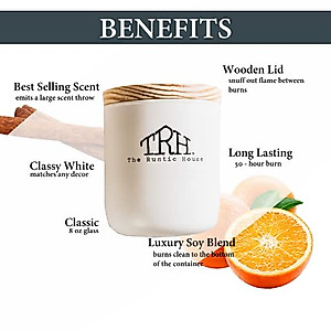 The Rustic House Candles Soy Wax Candle Home Decor | Non Toxic Candles Long Burning Candles | Hand Poured Soy Candle Aesthetic Candles in Glass Container with Wood Lid,Orange Peel + Cinnamon