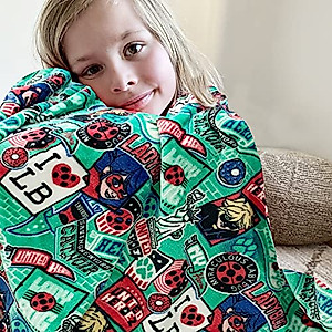 ZonLi Kids Blanket Flannel Fleece Throw Blanket Twin Size 60" x 80" Cat Noir Miraculous Ladybug Bluey Blankets for Boys Soft Fuzzy Plush Blanket Cozy for Travel Bed Saint Patrick Spring