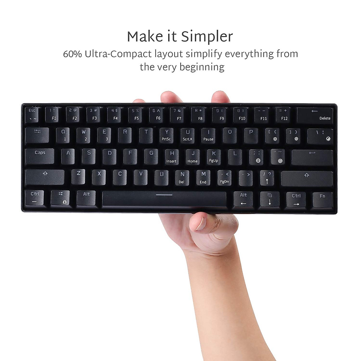 RK ROYAL KLUDGE RK61 Wireless 60% Mechanical Gaming Keyboard, Ultra-Compact Bluetooth Keyboard with Tactile Blue Switches, Compatible for Multi-Device Connection, Black