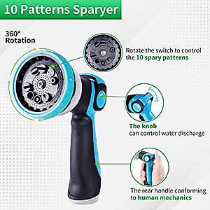 Yereen Coil Garden Hose 25FT, EVA Recoil Garden Hose, Transparent Self-coiling Water Hose with 3/4" Brass Connector Fittings with 10 Function Spray Nozzle, Blue