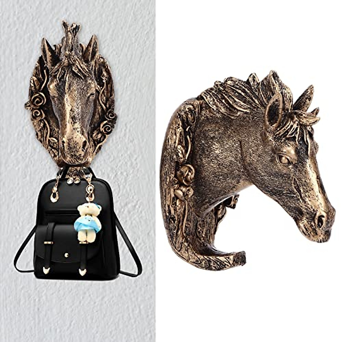Horse Head Single Wall Hook Animal Shaped Coat Hat Hook Resin Animal Horse Head Clothes Coat Hook for Living Room Bathroom Kitchen Office
