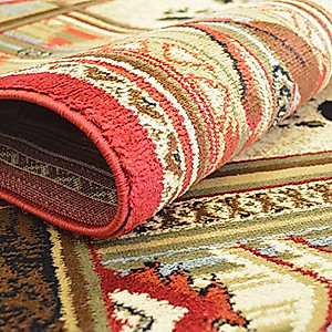 Rustic Lodge Bear Red 4x5 Area Rug, 3'11x5'3