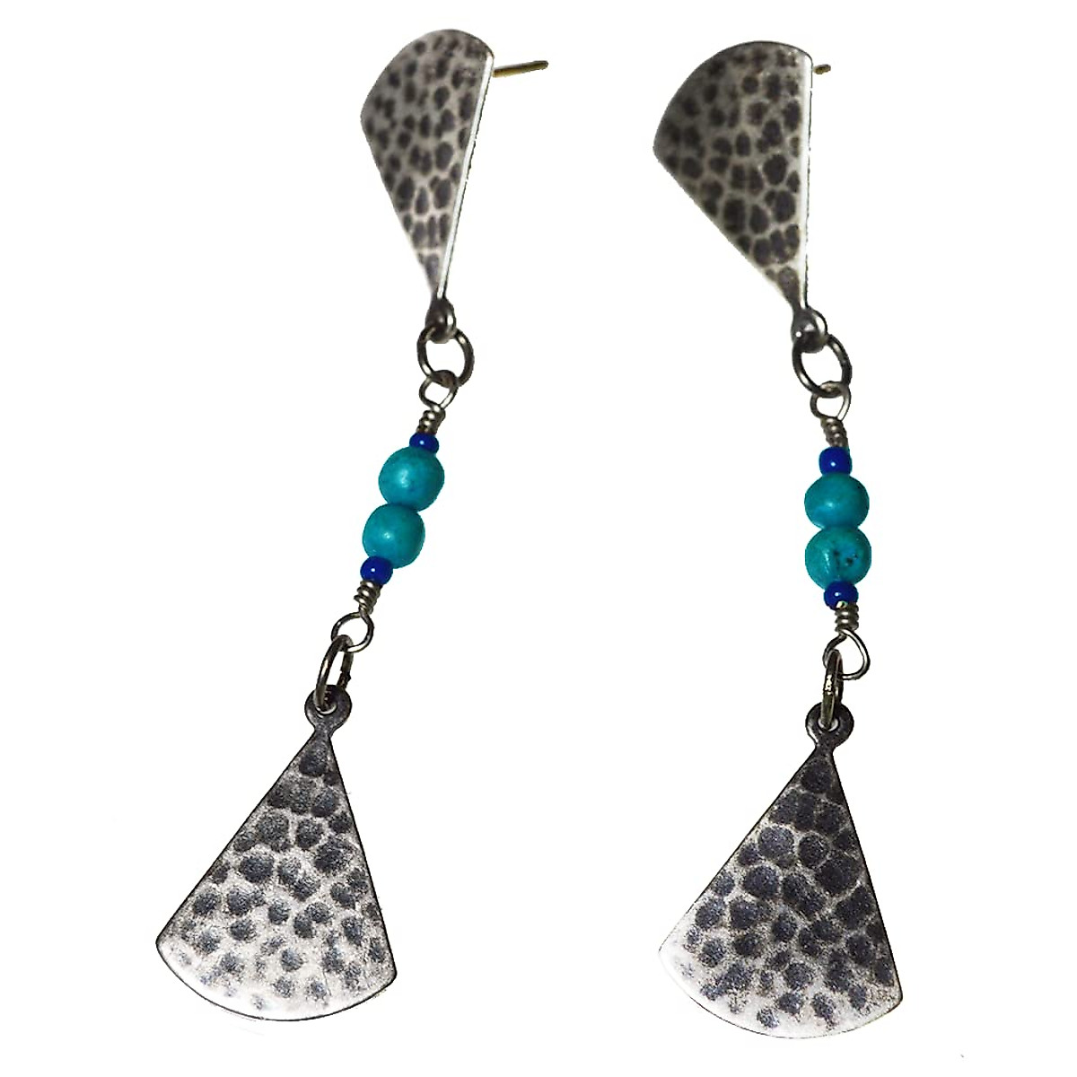 Elaine Coyne Collectible Artwear Santa Fe Antique Silver Plated Brass Teardrop Dangle Necklace - Turquoise