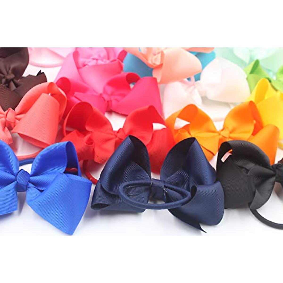 40Pcs 4.5 Inches Boutique Pops Hair Bows Elastic Hair Ties Grosgrain Ribbon Big Cheer Bow Ponytail Holder Rubber Hair Bands for Girls Toddlers Kids Teens In Pairs
