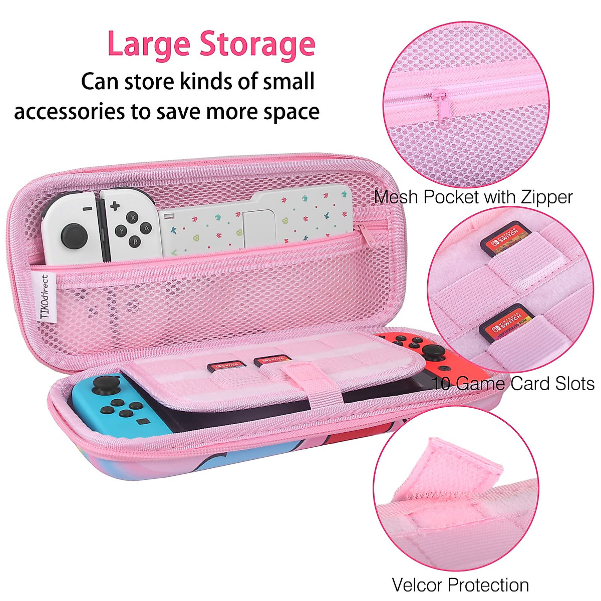 TIKOdirect Carrying Case for Nintendo Switch & OLED Mode, Cute Portable Travel Bag in Newest Updated Design of Pink Interior with an Adjustable Shoulder Strap, Pink Kirby