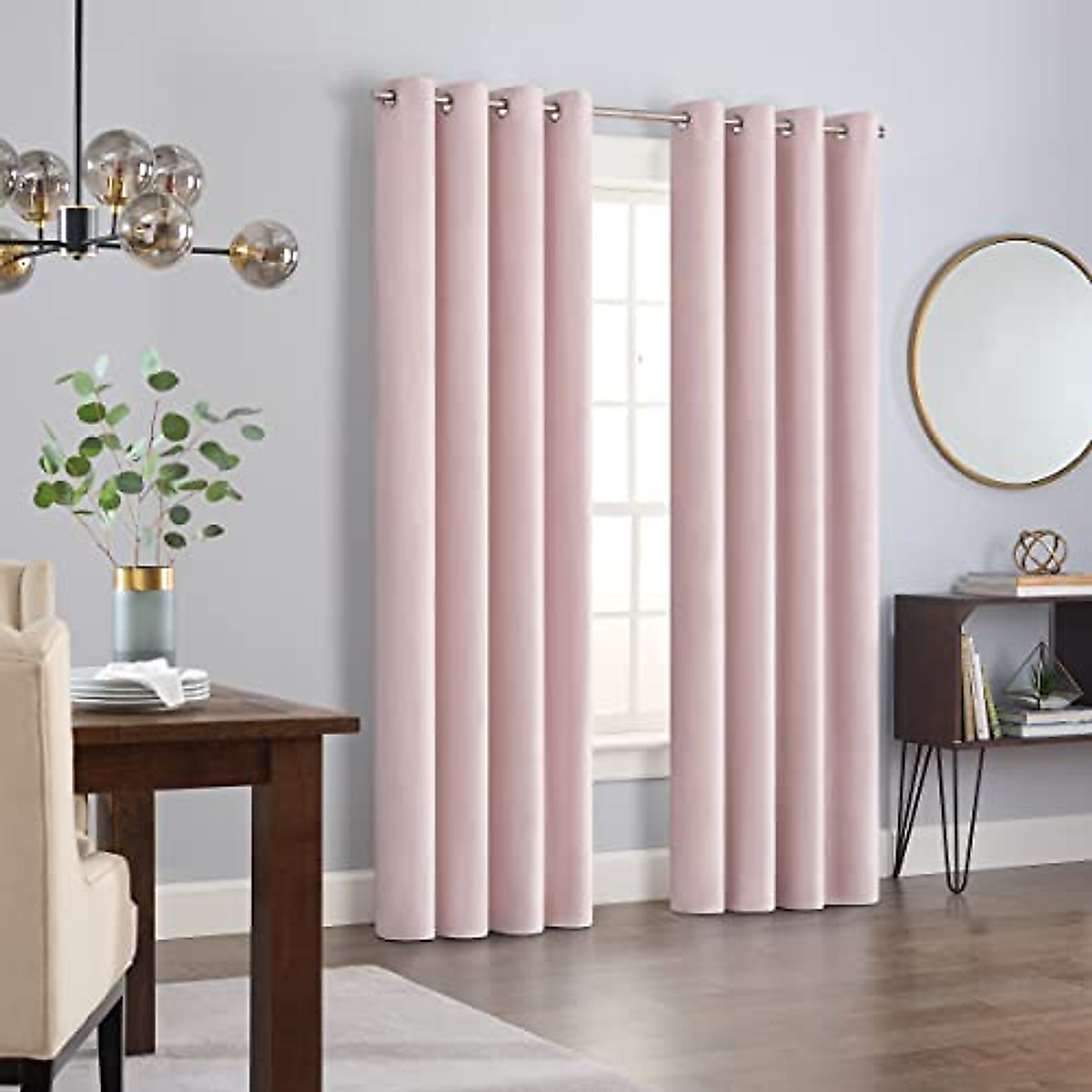 Eclipse Aurelia Velvet Room Darkening Grommet Noise Reduction Window Curtains (2 Panels), 52 in x 63 in, Blush