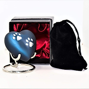 THE ASCENT MEMORIAL Pet Cremation Urn for Ashes | Gift Box of Dog’s and Cat’s Small Love Heart Ash Container for Funeral Remains with Display Stand Velvet Carry Bag Paper Funnel