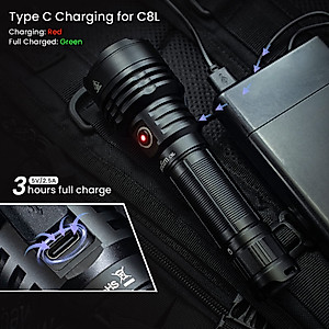 sofirn C8L Rechargeable Flashlight with 3100 Lumens, Tactical Flashlight Up to 531m, IPX8 Waterproof, for Emergency, Heavy Duty, Search and Outdoor Use