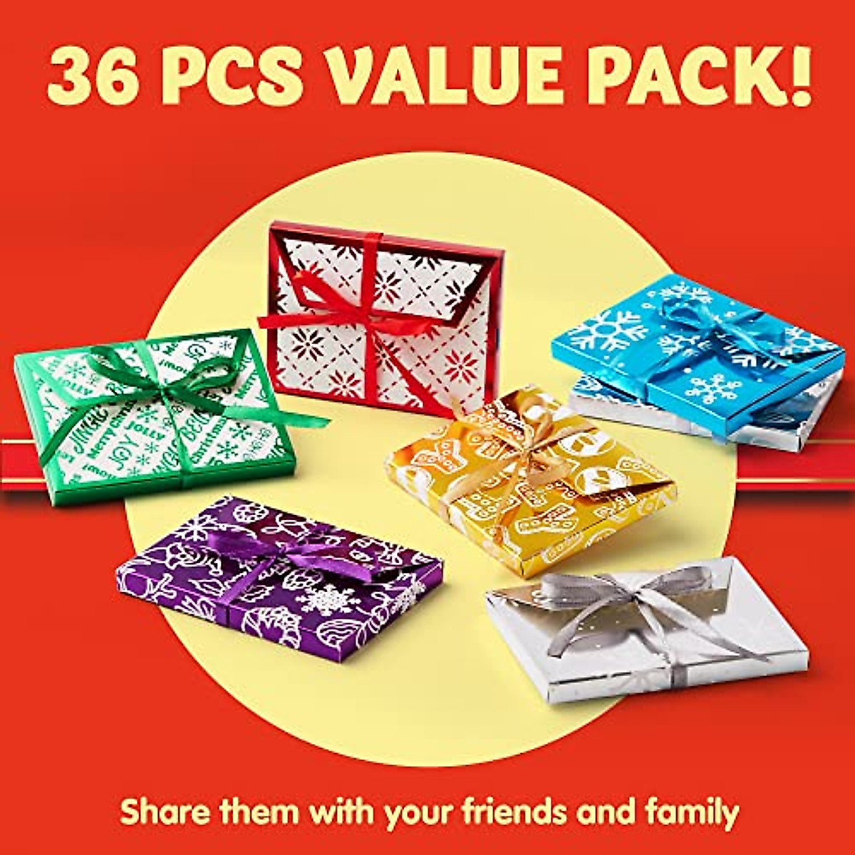 JOYIN 36 PCS Christmas Fancy Foil Gift Card Boxes with Ribbon, Decorative Wrapped Gift Card Holder Boxes (4.5" x 3.25" x 0.4") for Envelopes, Holiday Gift Decor