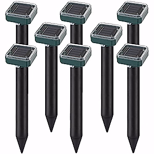Fretech ELLASSAY Mole Repellent Solar Powered 8 Pack Sonic Mole Deterrent Spikes,Snake Gopher Vole Repellent for Lawn Garden & Yard,Gopher Deterrent,Groundhog Repeller Black