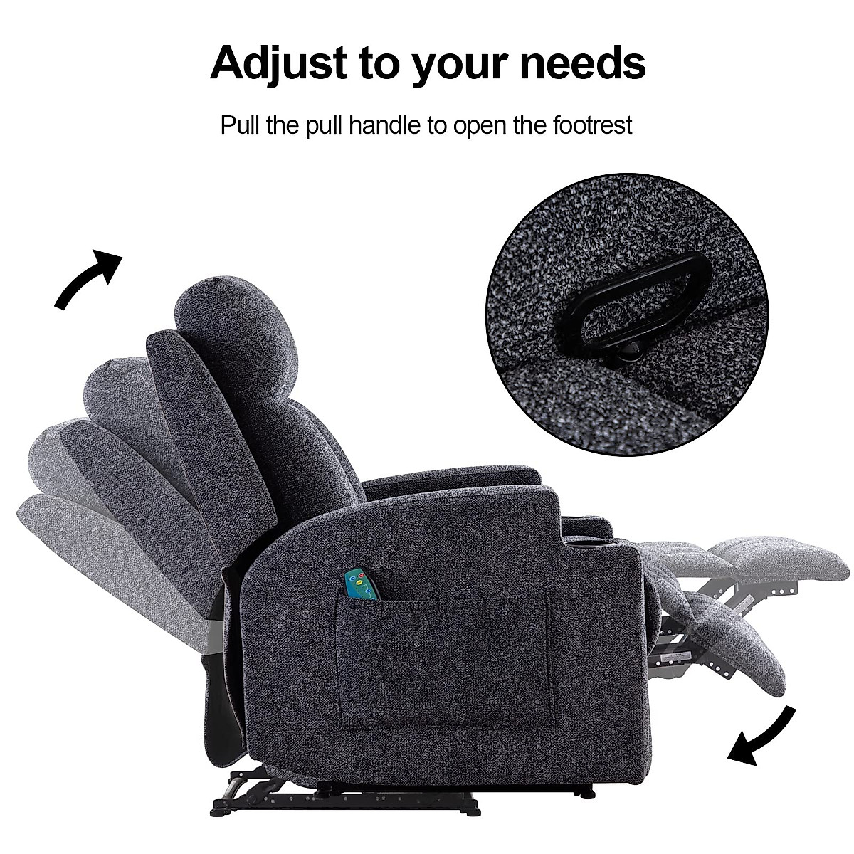 ANJ HOME Manual Massage Recliner Chairs with Heat for Living Room, Overstuffed Breathable Fabric Reclining Chair with Side Pockets and Cup Holders, Single Sofa Home Theater Seating, Dark Grey
