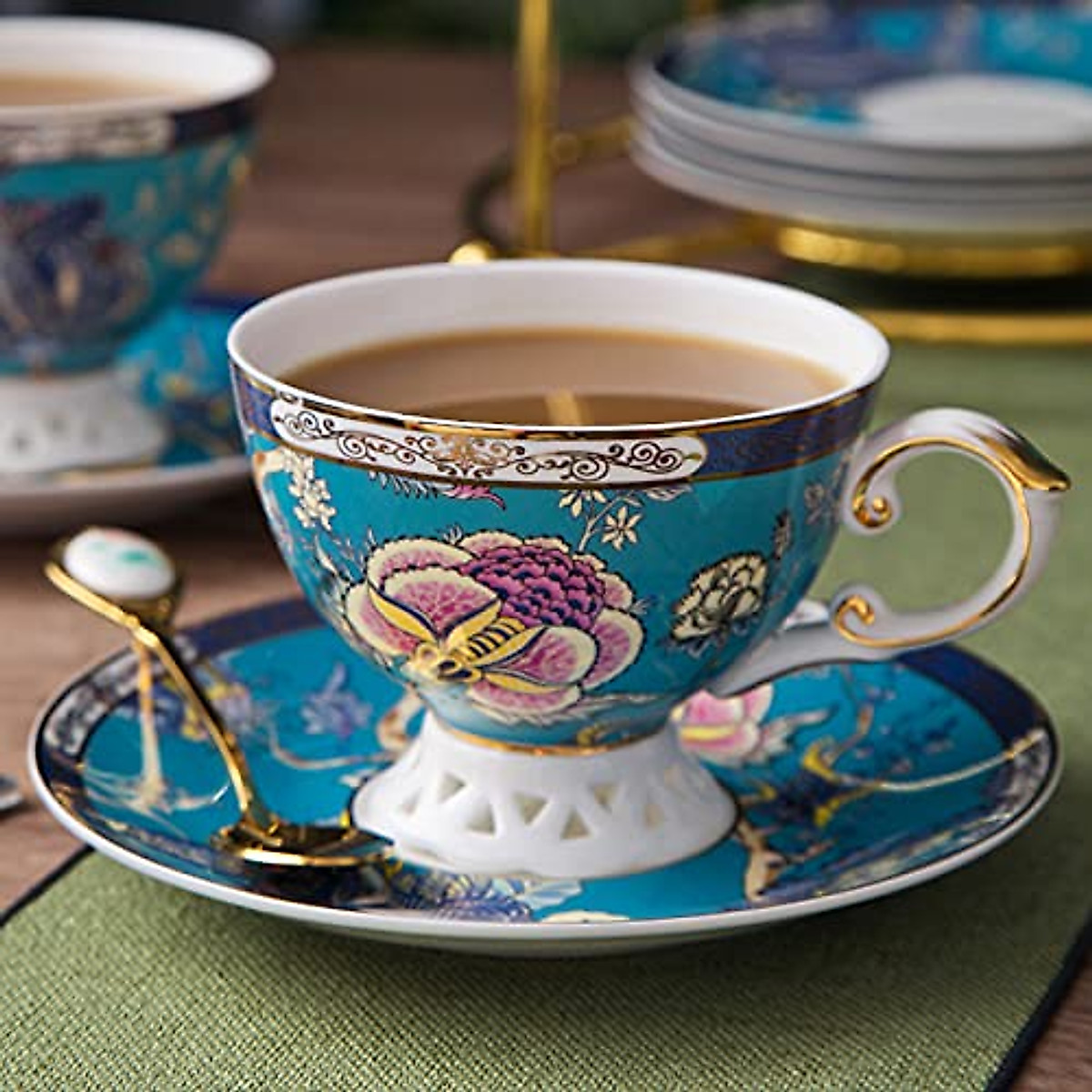 ACMLIFE Bone China Coffee Tea Sets, 21-Piece Porcelain Tea Cup Set, Tea Cup and Saucer Set Service for 6 with 34 Ounces Teapot,Sugar Bowl,Creamer Pitcher and Teaspoons, Christmas Gifts for Women