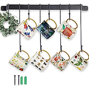 EGMEHOAD Coffee Mug Holder Wall Mount Black, Coffee Cup Holder Wall Mounted 8 Cups, Coffee Mug Rack Wall Mounted