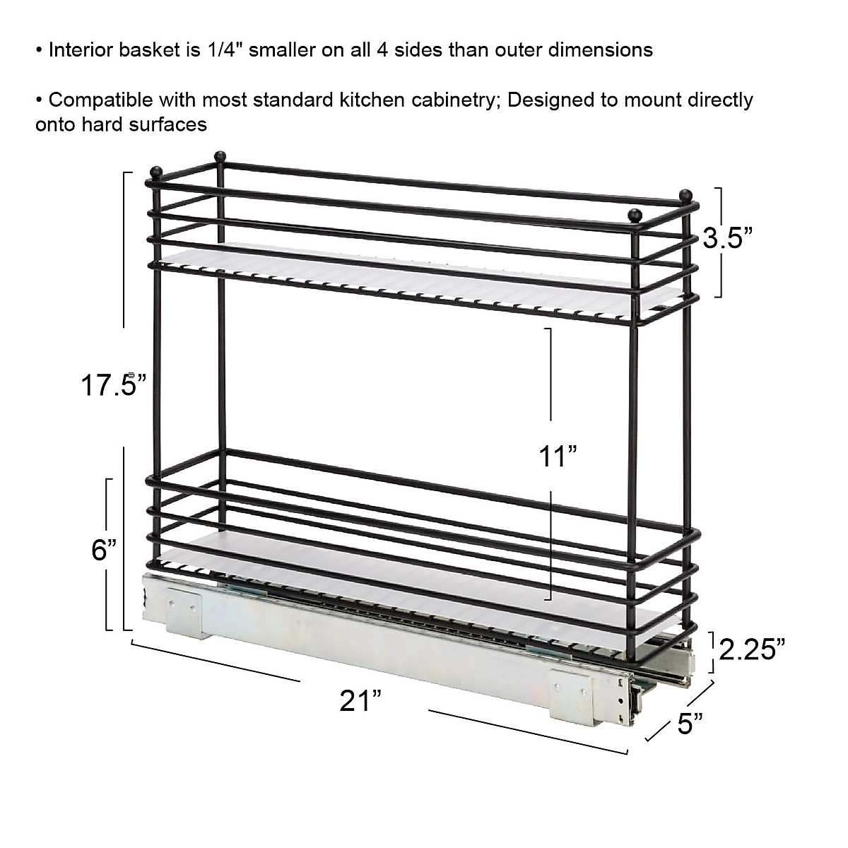Household Essentials Narrow Sliding Cabinet Organizer, Two Tier Organizer, Matte Black, Great for Slim Cabinets in Kitchen, Bathroom and More, 5"