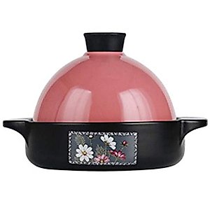 MYYINGBIN Moroccan Tagine Pot Ceramic Slow Cooker Suitable for Oven Microwave Oven Gas Stove Electric Ceramic Stove, 1.5 Liter, Pink