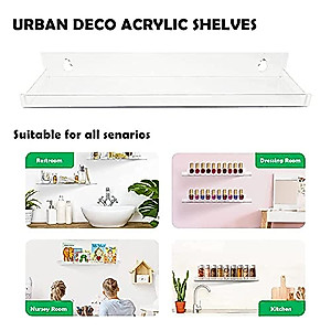 Urban Deco Acrylic Spice Rack Wall Mount, 15” Clear Spice Rack Organizer, Easy to Install Hanging Spice Rack Shelves for Cabinet Kitchen, Pantry Door(4 Pack)