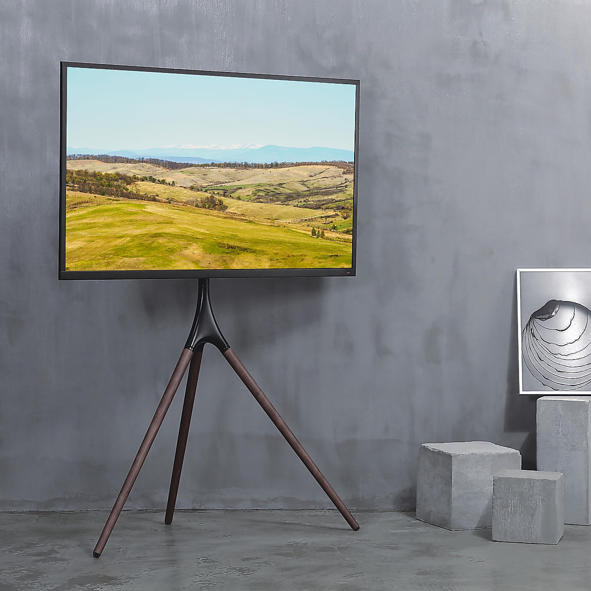 Link2Home Tripod TV Stand Swivel Easel for 45"-65" LED LCD Flat Screens up to 70 lbs., Tall TV Stand 54.5" for Corners, Bedroom, Black Bracket, Wood Base