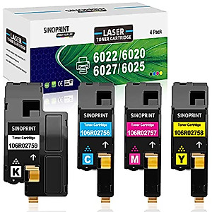 Phaser 6022, SINOPRINT Compatible 6020 Toner Cartridge Replacement for Xerox WorkCentre 6027 6025 Phaser 6020 6022 High Yield 106R02759 106R02756 106R02757 106R02758 (Black Cyan Yellow Magenta,4-Pack)