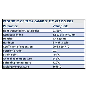 Premiere CA6101 Bx/72 Premeire Large Glass Microscope Slides, Ground Edges, 3" x 2", 1 mm Thick