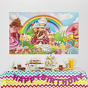Allenjoy 59" x 35" Lollipop Candyland Backdrop Sweet Cartoon Rainbow Party Supplies for Girl Princess 1st First Birthday Decoration Photography Cupcake Icecream Donut Candy Photo Booth Background Prop