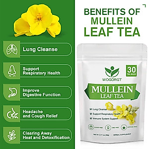 Mullein Tea Bags - Organic Mullein Leaf Tea for Lungs Cleanse and Respiratory Support, Caffeine Free - 30 Tea Bags