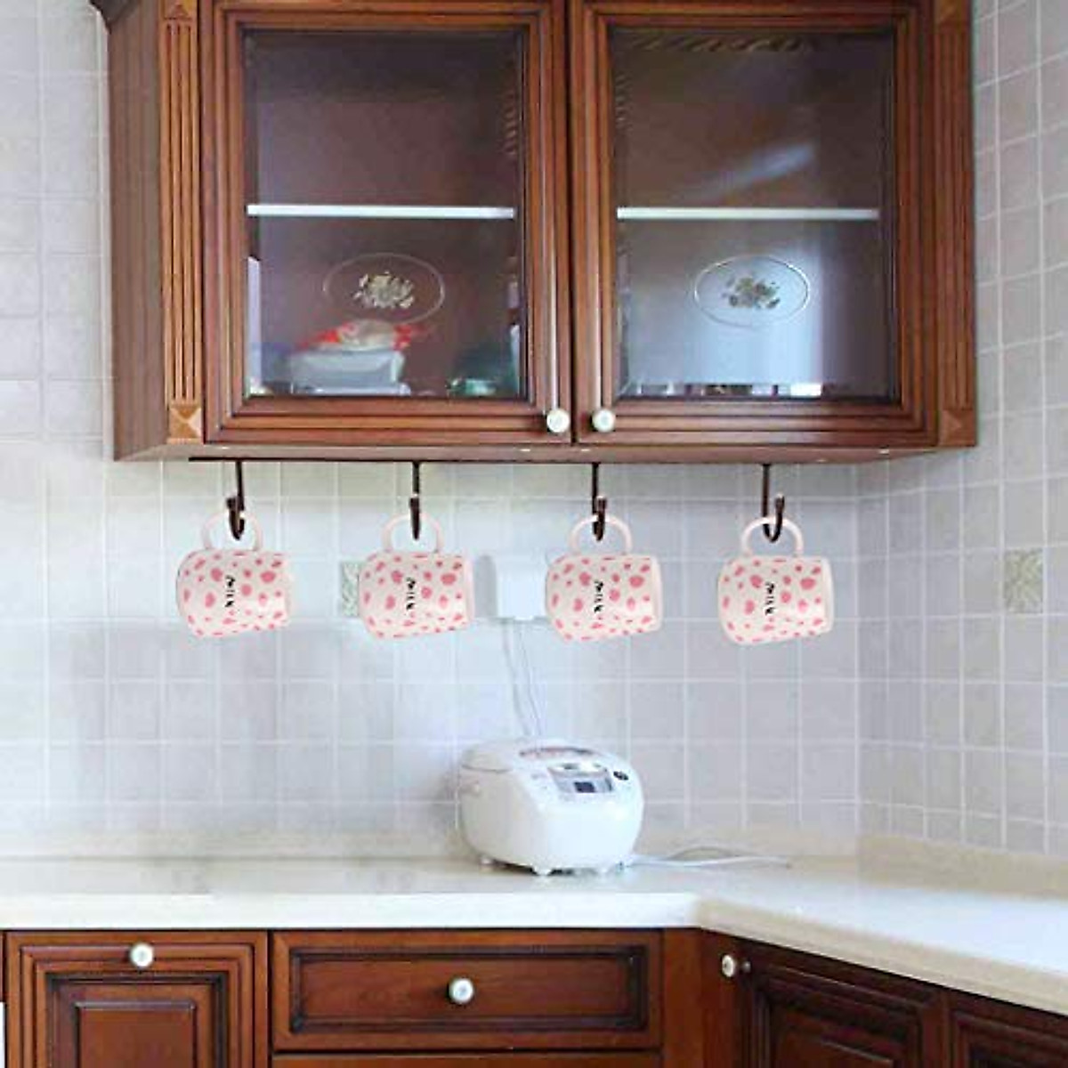 Tonxus Under Cabinet Coffee Mug Holder Rustic Cup Hook Iron Mug Storage Hanger Under Shelf Hanging Mug Organizer Rack for Mugs, Coffee Cups and Kitchen Utensils Display (Gold)