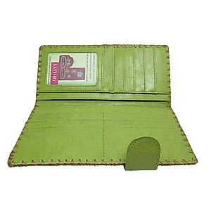 Lavishy Flower Sugar Skull Day of the Dead Embroidered Large Wallet (Green)