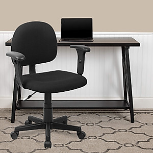 Flash Furniture Mid-Back Black Fabric Swivel Task Office Chair with Adjustable Arms