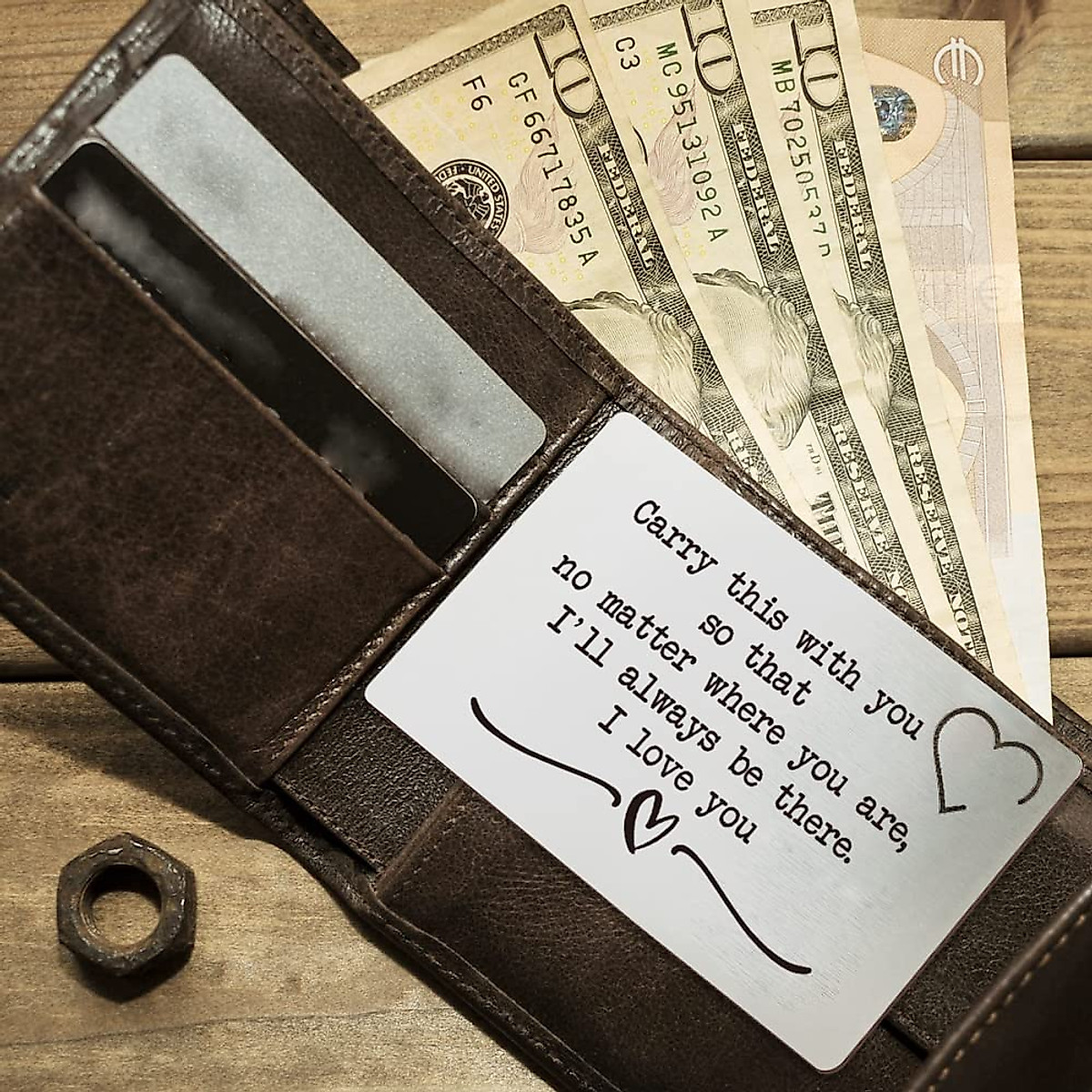 THRXOBN Anniversary Card Gifts for Him, Husband, Anniversary Cards Gift for Men, Romantic Engraved Metal Wallet Insert, Thank You Gifts for Men, Birthday Christmas for Men-WWI46