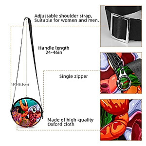 Cute Cartoon a Big Crab and a Clam Crossbody Bag for Women Teen Girls Round Canvas Shoulder Bag Purse Tote Handbag Bag