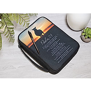 Lord My Shepherd Sunset Shadow Large Canvas Fabric Bible Cover with Handle