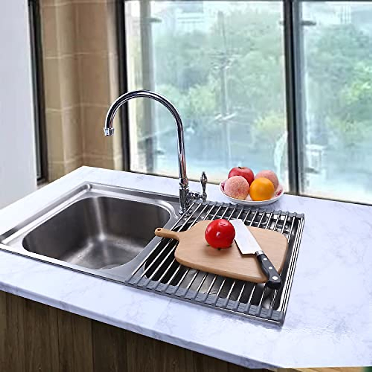 Expandable Roll up Dish Drying Rack for Kitchen from 11” to 20”, Foldable Over-The-Sink Dish Drying Rack Space-Saving, Multipurpose Rolling Rack for Sink with Large Capacity, 13''x(11''~20''), Gray