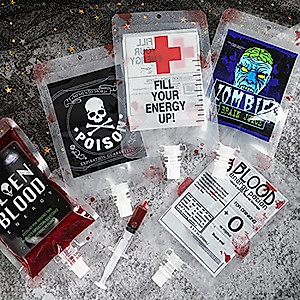 21 Packs Halloween Blood Bags for Drinks,Reusable Blood Cups Containers with Funnel Reusable Drink Container for"Blood" of Theme Parties for Drinks Halloween Zombie Vampire Party Favors Costumes Props