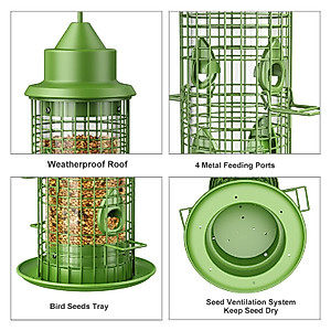 Bird Feeders for Outdoors Hanging, Squirrel Proof Wild Bird Feeder for Outside, Metal Hanging Bird Seed Feeders for Cardinal, Finch, Sparrow, Blue Jay, 3LBs, 4 Ports, Chew-Proof, Weather-Resistant