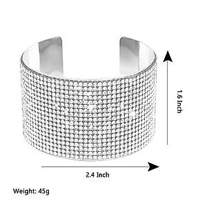 Jojomina Silver Crystal Arm Cuff Rhinestone Bangle Bracelet for Women Stretch Prom Bracelet Jewelry for Party Wedding Dating