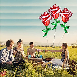 DUXUANT 5 pcs Giant Red Rose Flower Balloons 37 Inch | Rose Shaped Foil Balloons for Romantic Wedding Valentine's Day Mother's Day Graduation Birthday Baby Shower Party Decoration