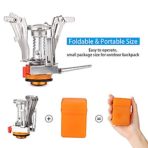 Odoland 6pcs Camping Cookware Mess Kit with Lightweight Pot, Stove, Spork and Carry Mesh Bag, Great for Backpacking Outdoor Camping Hiking and Picnic