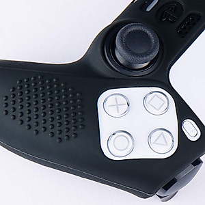 9CDeer 1 Piece of Silicone Studded Dots Protective Sleeve Case Cover Skin + 6 Thumb Grips Analog Caps for PS5 Controller, Black