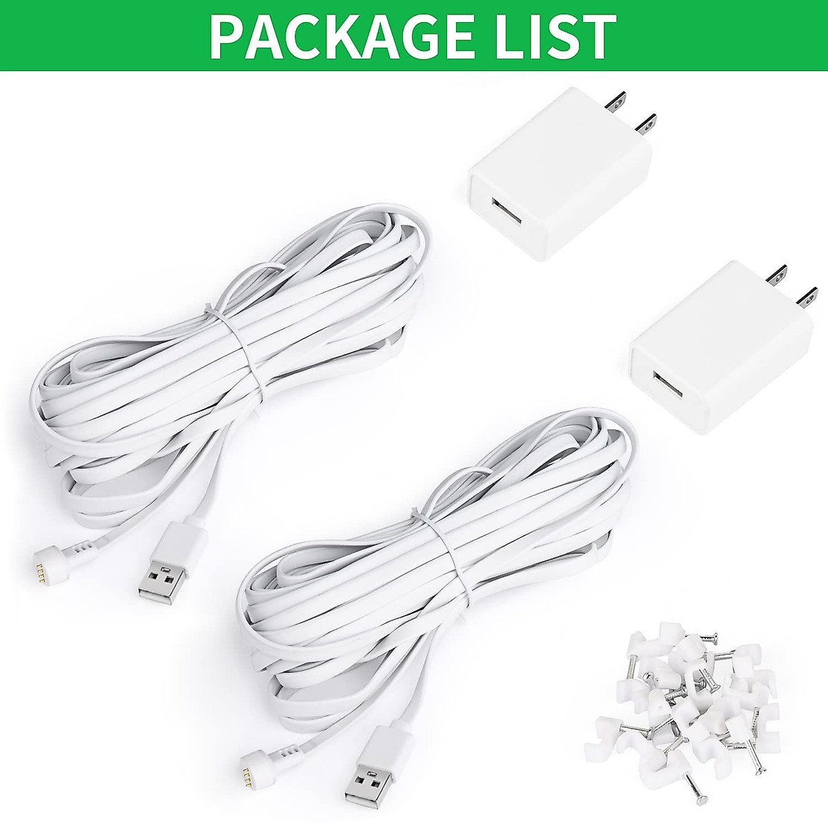 wochel 2Pack Power Cable Compatible with Google Nest Cam Outdoor (Battery), 30Ft/9.1m Weatherproof Outdoor Power Cord Continuously Charging Your Nest Camera (White)