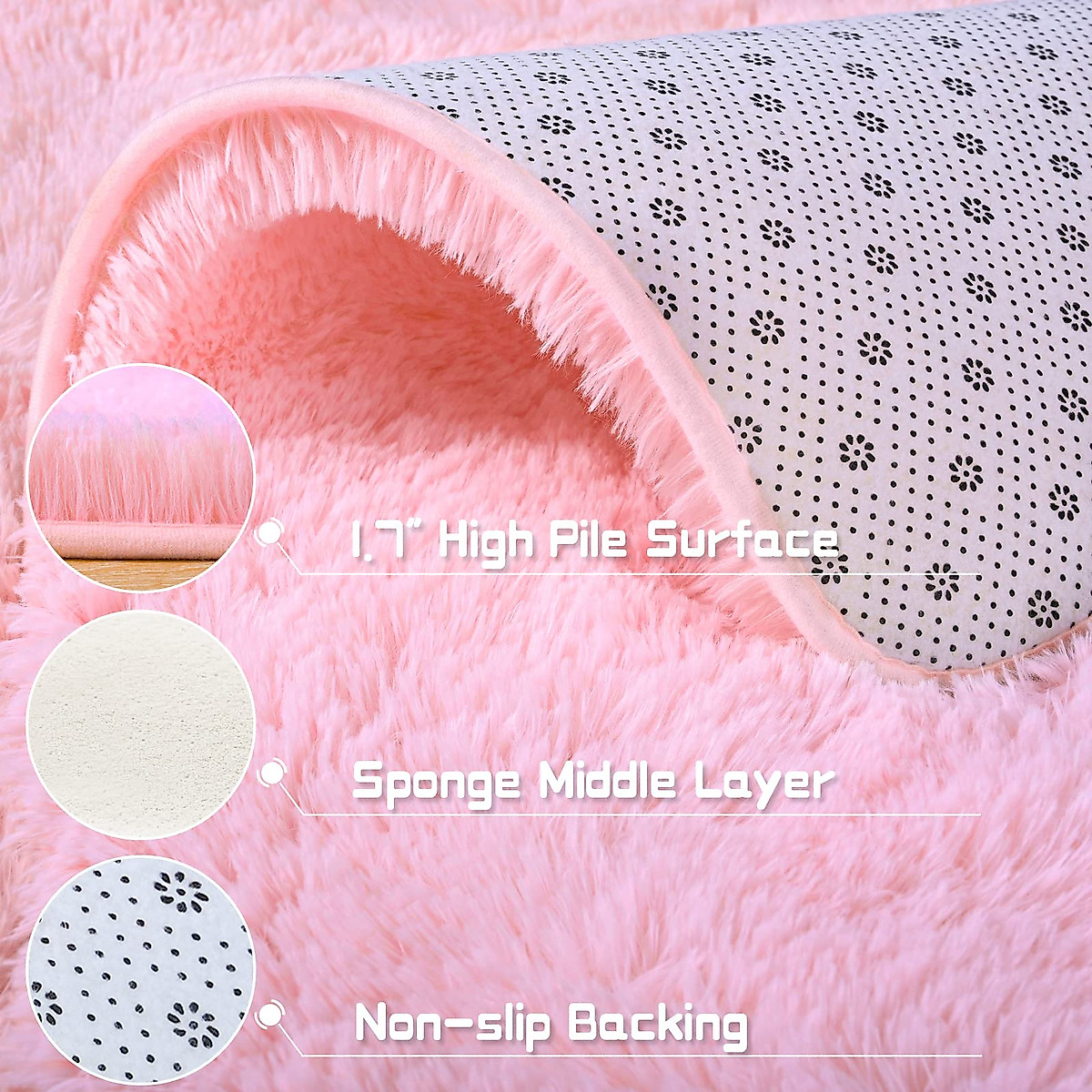 Lascpt Area Rugs for Living Room, Super Soft Fluffy Fuzzy Furry Shag Rug for Bedroom, Pink, 3x5, Plush Carpet Home Decor for Girls Kids Dorm Room, Accent Indoor Non-Slip Cute Baby Nursery Rug