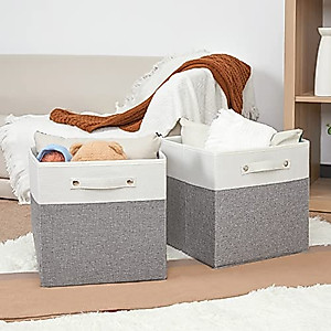 Araierd Fabric Storage Cube Bins |12x12 Cube Storage Bin with Handle, Cubby Closet Storage Bins Baskets for Organizing Shelves for Toy, Clothes(White&Grey)(12”x12”x12”-Pack of 4)