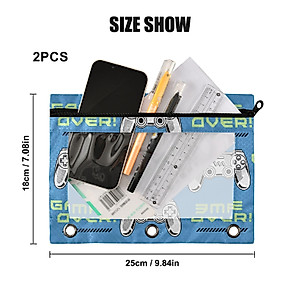WIFIU Joysticks Gamepad Slogan Pencil Pouch for 3 Ring Binder Pockets Clear Window Pencil Bag with Smooth Zipper Video Game Controller Pencil Case for Organization Office Supplies Cosmetics 2 Pack