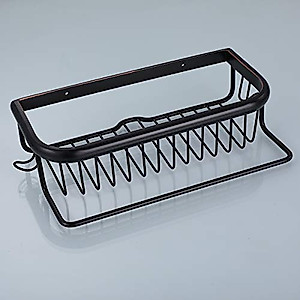 VINSNI Wall Mounted Shower Caddy Bathroom Shelf Solid Brass Shower Shampoo Holder Storage Basket with Towel Bar Oil Rubbed Bronze